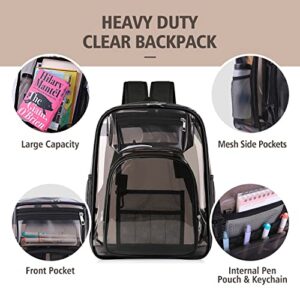 SIMBOOM Clear Backpack, Heavy Duty TPU Transparent Backpacks Large See Through Bookbag with Reinforced Strap for School, Stadium, Security, Work, Travel, College, Sporting Events, Concert (Black)