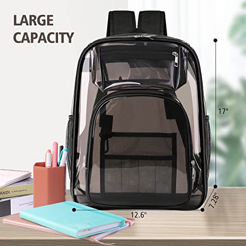 SIMBOOM Clear Backpack, Heavy Duty TPU Transparent Backpacks Large See Through Bookbag with Reinforced Strap for School, Stadium, Security, Work, Travel, College, Sporting Events, Concert (Black)