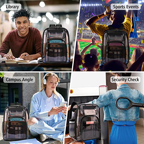 SIMBOOM Clear Backpack, Heavy Duty TPU Transparent Backpacks Large See Through Bookbag with Reinforced Strap for School, Stadium, Security, Work, Travel, College, Sporting Events, Concert (Black)