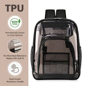 SIMBOOM Clear Backpack, Heavy Duty TPU Transparent Backpacks Large See Through Bookbag with Reinforced Strap for School, Stadium, Security, Work, Travel, College, Sporting Events, Concert (Black)