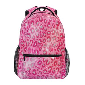 pink red sparkling leopard kids backpack backpacks for girls silver back pack casual daypack 16 inch laptop bag double zipper travel sports bags with adjustable shoulder strap