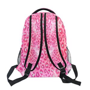 Pink Red Sparkling Leopard Kids Backpack Backpacks for Girls Silver Back Pack Casual Daypack 16 inch Laptop Bag Double Zipper Travel Sports Bags with Adjustable Shoulder Strap