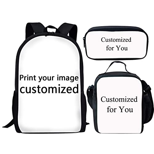 WELLFLYHOM Custom Backpack with Your Own Photos/Images/Name School Bag and Lunch Box Set Personalizd Scool Bookbag Add Your Pictures Pencil Case for Your Kids Teen Girls Boys Gifts