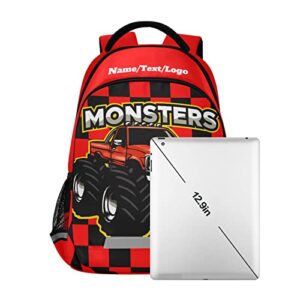 beeplus Custom Personalized Monster Truck Backpack for Boys Girls School Backpack Kids Backpack Bookbag Elementary School Bag