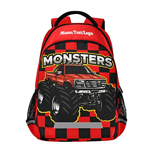 beeplus Custom Personalized Monster Truck Backpack for Boys Girls School Backpack Kids Backpack Bookbag Elementary School Bag