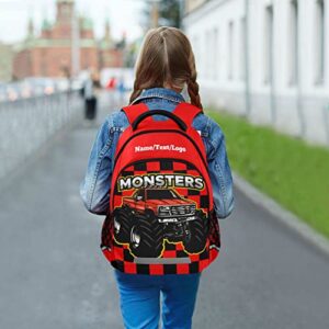 beeplus Custom Personalized Monster Truck Backpack for Boys Girls School Backpack Kids Backpack Bookbag Elementary School Bag