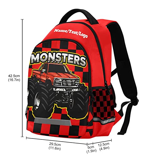 beeplus Custom Personalized Monster Truck Backpack for Boys Girls School Backpack Kids Backpack Bookbag Elementary School Bag