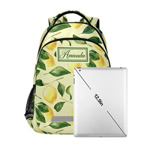 ALAZA Custom Lemon Backpack Personalized Your Name Text Bookbag Girls Kids School Book Bags 3rd 4th 5th Grade Laptop Casual Daypack Travel Shoulder Bag with Chest Strap