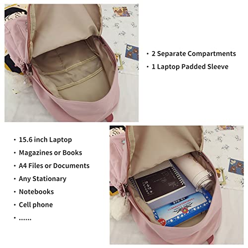 BILIPOPX Kawaii Cute Aesthetic School Laptop Backpack with Accessories Pin Plush Pendant for Teen Girls, Students