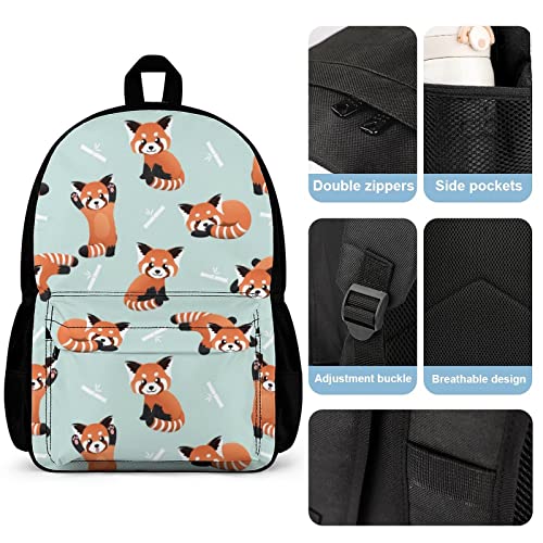 KiuLoam Cute Red Panda And Bamboo Kids Backpack Set 3 Piece Back To School 16 Inch Book Bag With Lunch Bag Pencil Case For Boys Girls 1-6th Grade