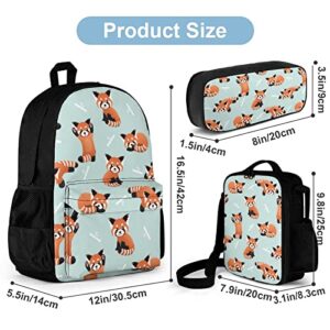 KiuLoam Cute Red Panda And Bamboo Kids Backpack Set 3 Piece Back To School 16 Inch Book Bag With Lunch Bag Pencil Case For Boys Girls 1-6th Grade