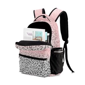 Custom Kid Backpack, Pink Glitter Printing Leopard Personalized School Bookbag with Your Own Name, Customization Casual Bookbags for Student Girls Boys