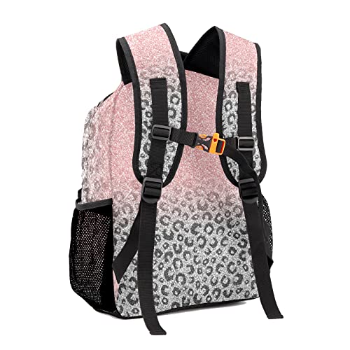 Custom Kid Backpack, Pink Glitter Printing Leopard Personalized School Bookbag with Your Own Name, Customization Casual Bookbags for Student Girls Boys