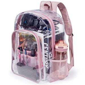 jusdot clear backpack, transparent backpack heavy duty pvc see through backpacks clear bag for school, workplace, rose gold