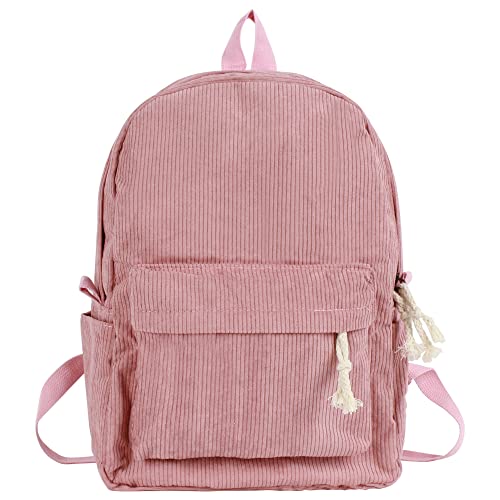 Lobagve Corduroy Backpacks Lightweight Casual University College Bookbag Travel Daypack for Women Men,Pink