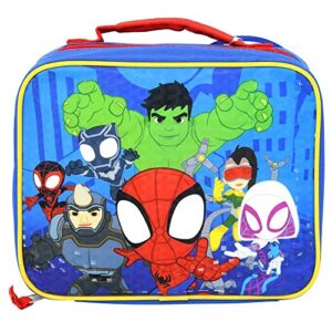 Spidey and His Amazing Friends Backpack and Lunch Bag Set - Bundle with 11" Spidey and Friends Mini Backpack, Spiderman Lunch Box, Water Bottle, Temporary Tattoos, More | Spidey Backpack Toddler