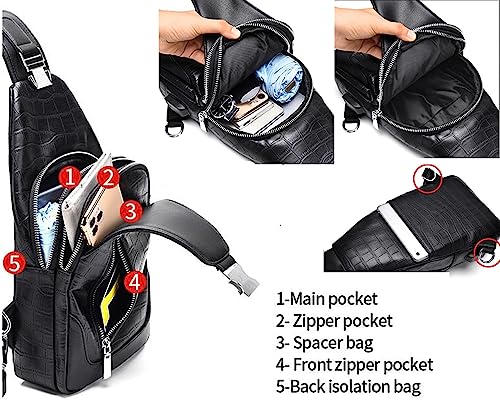 IAGOM Leather Sling Bag, Waterproof Men's Chest Bag Shoulder bags Crossbody Sling Backpack for Men Cycling Running Hiking