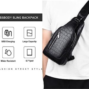 IAGOM Leather Sling Bag, Waterproof Men's Chest Bag Shoulder bags Crossbody Sling Backpack for Men Cycling Running Hiking