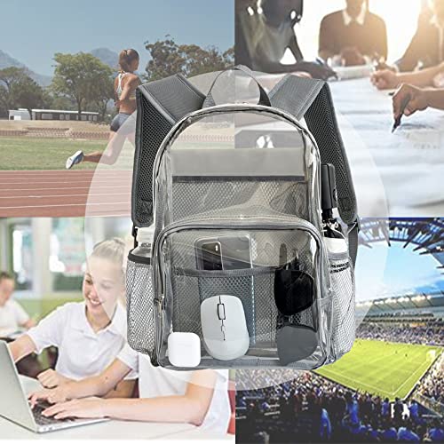 BAJNOKOU Clear Backpack Transparent Heavy Duty Backpacks See Through PVC Plastic Large Bookbag for School Work Stadium Security Sporting Events (Grey)