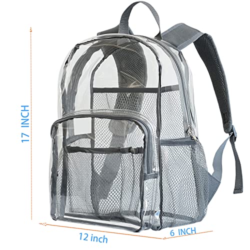 BAJNOKOU Clear Backpack Transparent Heavy Duty Backpacks See Through PVC Plastic Large Bookbag for School Work Stadium Security Sporting Events (Grey)