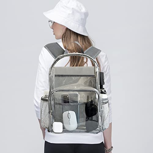 BAJNOKOU Clear Backpack Transparent Heavy Duty Backpacks See Through PVC Plastic Large Bookbag for School Work Stadium Security Sporting Events (Grey)