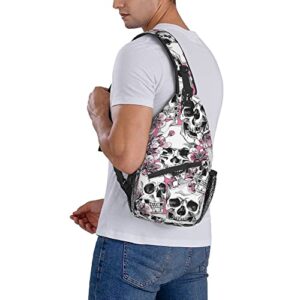 FyLybois Skull Sling Bag Multipurpose Crossbody Backpack For Women Chest Daypack Outdoor Cycling Hiking Travel