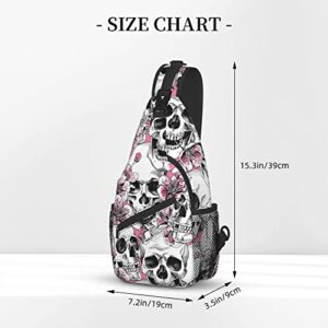 FyLybois Skull Sling Bag Multipurpose Crossbody Backpack For Women Chest Daypack Outdoor Cycling Hiking Travel