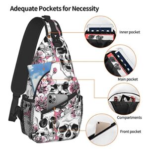 FyLybois Skull Sling Bag Multipurpose Crossbody Backpack For Women Chest Daypack Outdoor Cycling Hiking Travel