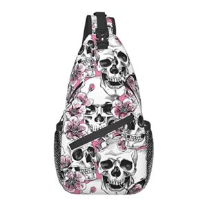 FyLybois Skull Sling Bag Multipurpose Crossbody Backpack For Women Chest Daypack Outdoor Cycling Hiking Travel