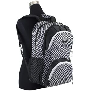 FUEL Spacious Backpack with Interior Tech Sleeve, Black/White Checkered Plaid