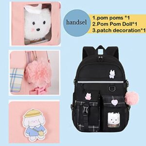 Backpacks, Girls School Large Capacity Waterproof Backpacks, Cute Black Fashion Backpacks(Black)…