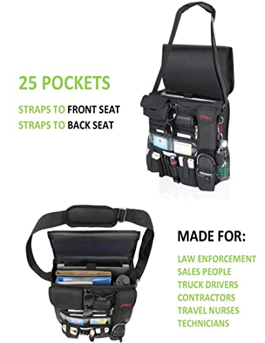 Fitmax Professional Car Truck Front Seat Organizer, Patrol Police Bag With dedicated and Secured laptop Storage, Carefully Designed with 25 Compartments. Truly your Office Within Arm's Reach., B001