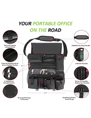 Fitmax Professional Car Truck Front Seat Organizer, Patrol Police Bag With dedicated and Secured laptop Storage, Carefully Designed with 25 Compartments. Truly your Office Within Arm's Reach., B001