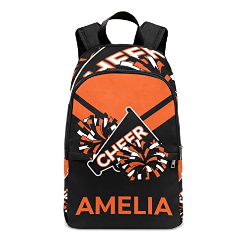 Yeshop Cheerleader Orange Personalized Backpack for Teen Boys Girls,Custom Travel Backpack Bookbag Casual Bag Name Gift