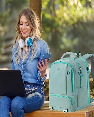 Travel Laptop Backpack for Women 15.6 inch, MATEIN TSA Approved Backpacks Personal Item Bag with Wet Pocket for Airline, Underseat Airplane Carry on Back Pack, Mint Green Work Rucksack College Daypack