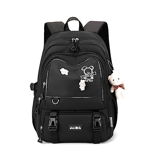 LANSHIYA Girls Kawaii Backpack with Pendent&Pins Teens Solid Color Bookbag Elementary School Students Daypack Cute Outdoor Travel Bag