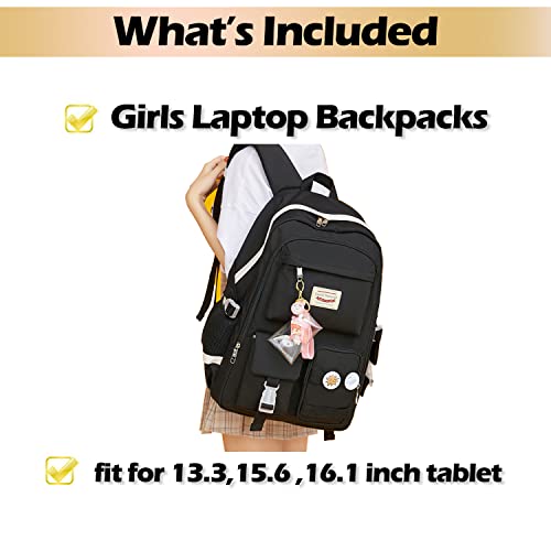 PJMarts Laptop Backpacks 15.6 Inch School Bag College Backpack Lightweight Durable Cute Daypack for Teens Girls Women Students (Black)