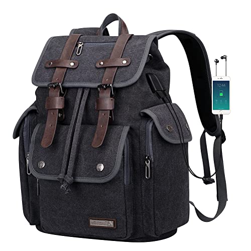 WITZMAN Canvas Backpack for Men & Women Vintage Rucksack Backpack High Capacity (A8004 Black)