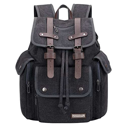 WITZMAN Canvas Backpack for Men & Women Vintage Rucksack Backpack High Capacity (A8004 Black)