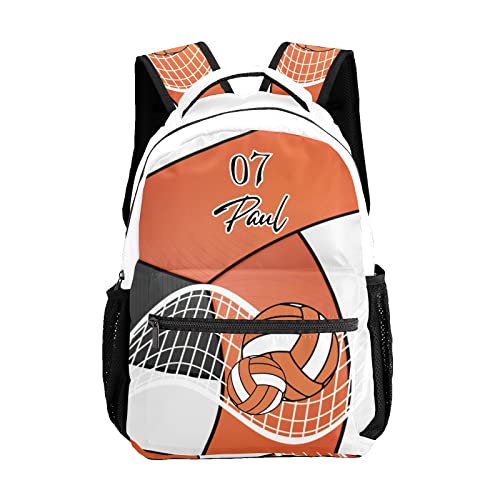 Anneunique Personalized Volleyball Orange Name Backpack Casual Travel Daypack for Hiking Traveling Sport