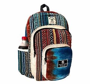 Zillion Craft Travel laptop back pack. Eco Friendly 100% natural hemp back pack for School, College. Multi pocket colorful unique design.