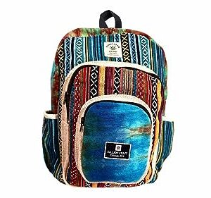 Zillion Craft Travel laptop back pack. Eco Friendly 100% natural hemp back pack for School, College. Multi pocket colorful unique design.