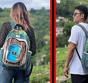 Zillion Craft Travel laptop back pack. Eco Friendly 100% natural hemp back pack for School, College. Multi pocket colorful unique design.