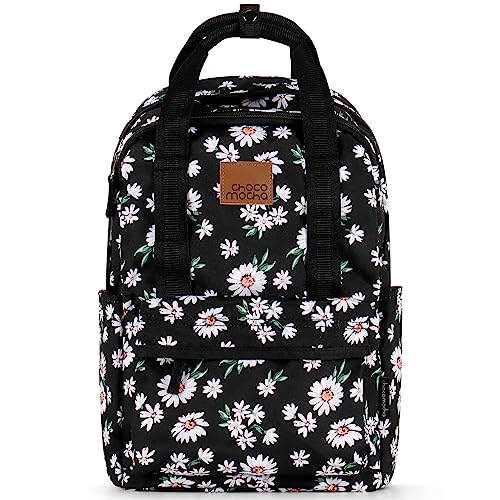 Choco Mocha Daisy Backpack for Teen Girls, Travel Middle School Backpack for Girls High School College Bookbag 16 Inch, Black