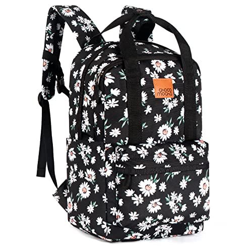 Choco Mocha Daisy Backpack for Teen Girls, Travel Middle School Backpack for Girls High School College Bookbag 16 Inch, Black