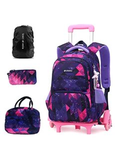 voici et voila 4pcs rolling backpack kids backpack with wheels girls 6 wheels backpack on wheels gradient geometric trolley rolling school backpack multi-function breathable elementary school