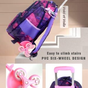 Voici et Voila 4Pcs Rolling Backpack Kids Backpack with Wheels Girls 6 Wheels Backpack on Wheels Gradient Geometric Trolley Rolling School Backpack Multi-Function Breathable Elementary School