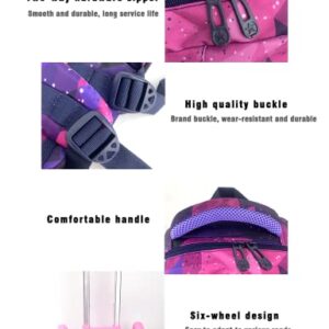 Voici et Voila 4Pcs Rolling Backpack Kids Backpack with Wheels Girls 6 Wheels Backpack on Wheels Gradient Geometric Trolley Rolling School Backpack Multi-Function Breathable Elementary School