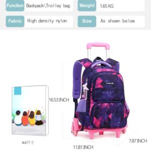 Voici et Voila 4Pcs Rolling Backpack Kids Backpack with Wheels Girls 6 Wheels Backpack on Wheels Gradient Geometric Trolley Rolling School Backpack Multi-Function Breathable Elementary School