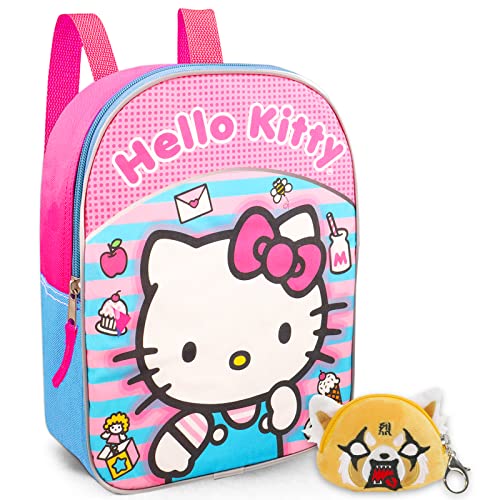 Fast Forward Hello Kitty Travel Bag Set - Bundle with 11" Hello Kitty Mini Backpack for School, Travel Plus Aggretsuko Coin Purse | Hello Kitty Gifts for Girls